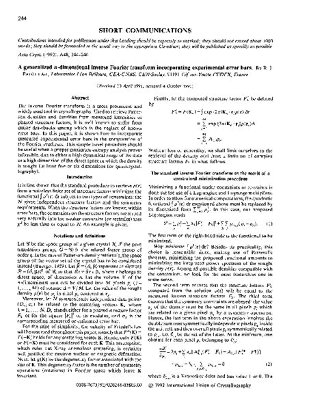 Pdf A Generalized N Dimensional Inverse Fourier Transform Incorporating Experimental Error Bars