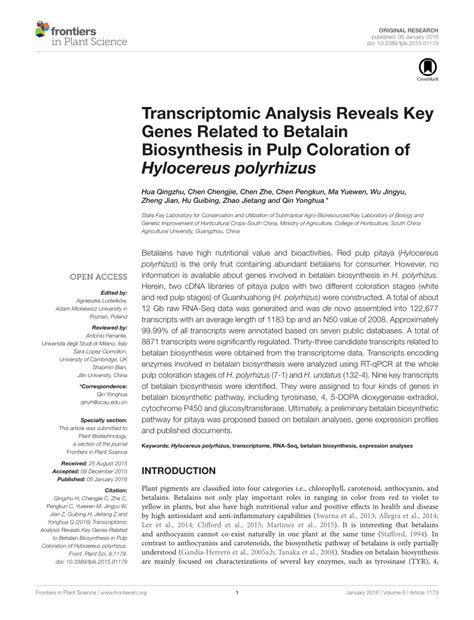 Pdf Transcriptomic Analysis Reveals Key Genes Related To Betalain