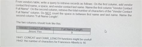 Solved From Vendors Table Write A Query To Retrieve Records