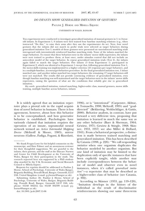 Pdf Do Infants Show Generalized Imitation Of Gestures Pdf Do Infants Show Generalized Imitation Of Gestures
