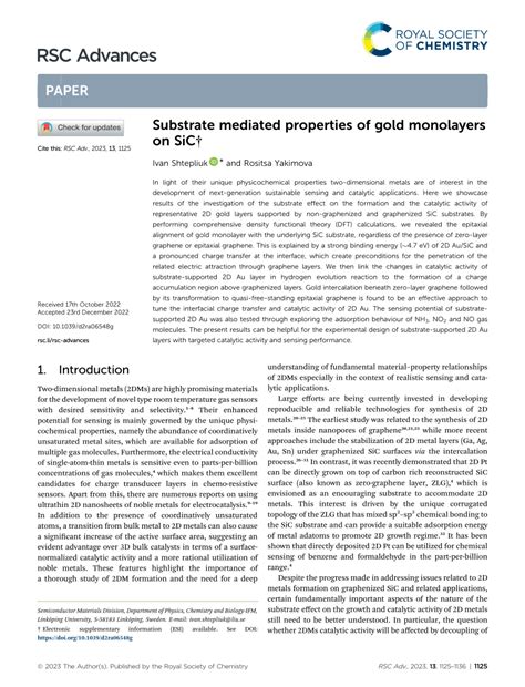 Pdf Substrate Mediated Properties Of Gold Monolayers On Sic