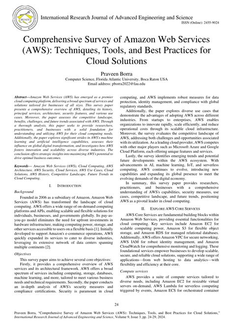 Pdf Comprehensive Survey Of Amazon Web Services Aws Techniques Tools And Best Practices