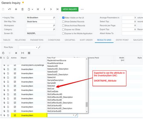 Stock Item Attributes Arent Available To Select In Generic Inquiry