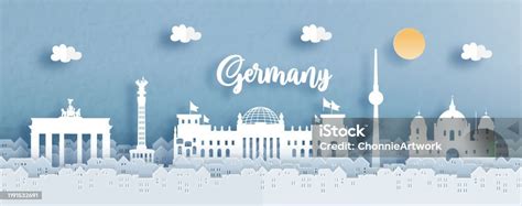 종이 종이 접기 스타일의 독일 유명한 랜드 마크의 파노라마 여행 엽서 및 포스터 벡터 그림입니다 독일에 대한 스톡 벡터 아트 및