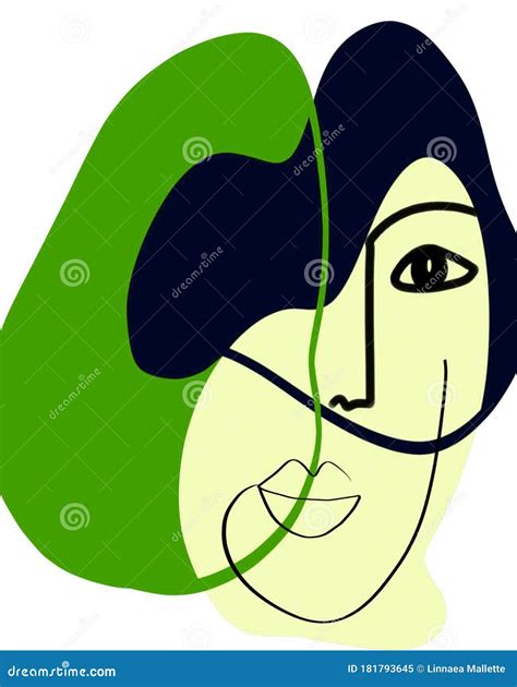 Green Picasso Style Abstract Lady Face Illustration Stock Illustration