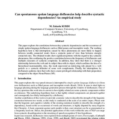 Can Spontaneous Spoken Language Disfluencies Help Describe Syntactic Dependencies An Empirical