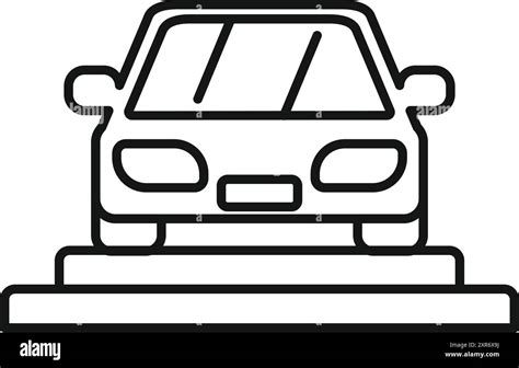 Line Icon Of New Car Standing On Platform For Sale In Car Dealership Showroom Stock Vector Image