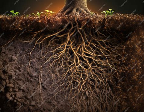 Premium Photo | Tree roots growing underground soil section side view ...