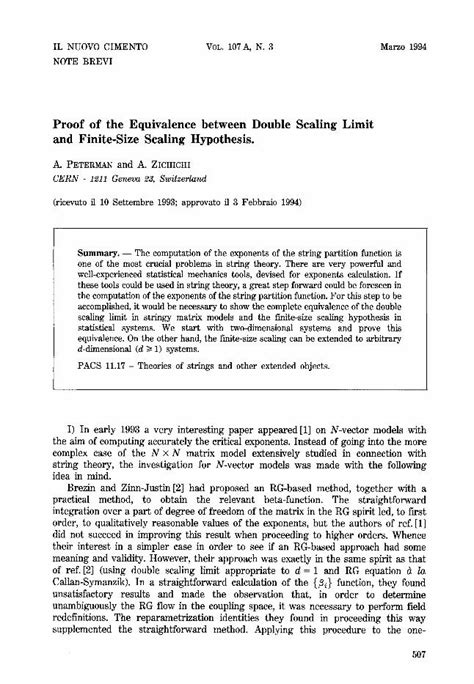 Pdf Proof Of The Equivalence Between Double Scaling Limit And Finite