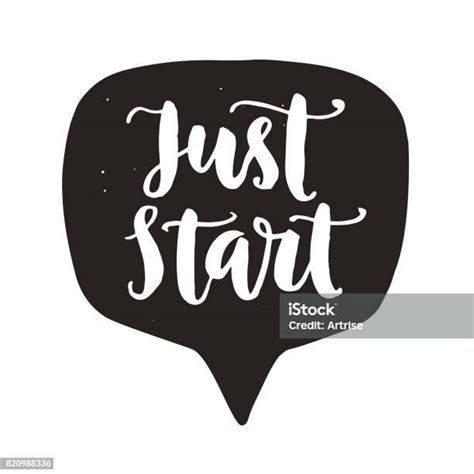 그냥 시작 합니다 연설 거품에 글자를 작성 하는 동기 부여 손 대화 풍선 문자 기호에 대한 스톡 벡터 아트 및 기타 이미지 대화 풍선 문자 기호 솔질 점프 스타트