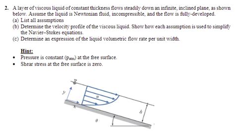 Solved 2 A Layer Of Viscous Liquid Of Constant Thickness