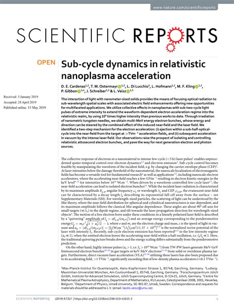 Pdf Sub Cycle Dynamics In Relativistic Nanoplasma Acceleration