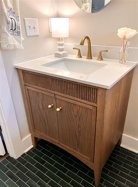 White Oak Custom Bathroom Vanity White Countertops
