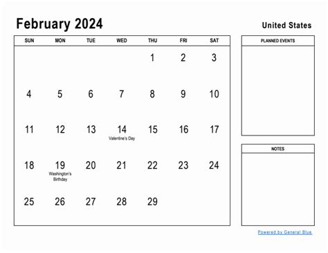 February 2024 Monthly Calendar With United States Holidays