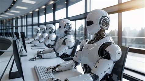 Chat Bot Concept With Humanoid Robot Work On Computer Notebook Stock