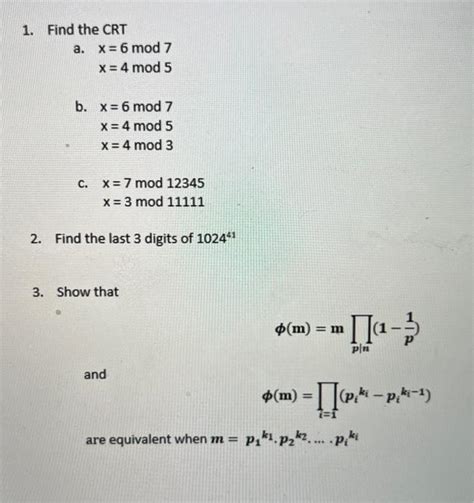 Solved A X6mod7 X4mod5 B X6mod7 X4mod5 X4mod3 C