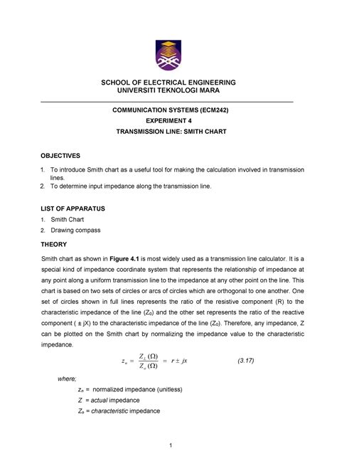 Experiment 4 Transmission Line Smith Chart - SCHOOL OF ELECTRICAL ENGINEERING UNIVERSITI ...