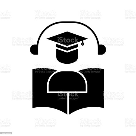 온라인 교육 아이콘 벡터입니다 가상 학습 학생 책 헤드셋 솔리드 아이콘 스타일 글리프 편집 가능한 간단한 디자인 일러스트 레이 션 개념에 대한 스톡 벡터 아트 및 기타