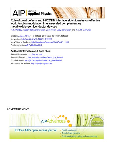 pdf role of point defects and hfo2 tin interface stoichiometry on effective work function