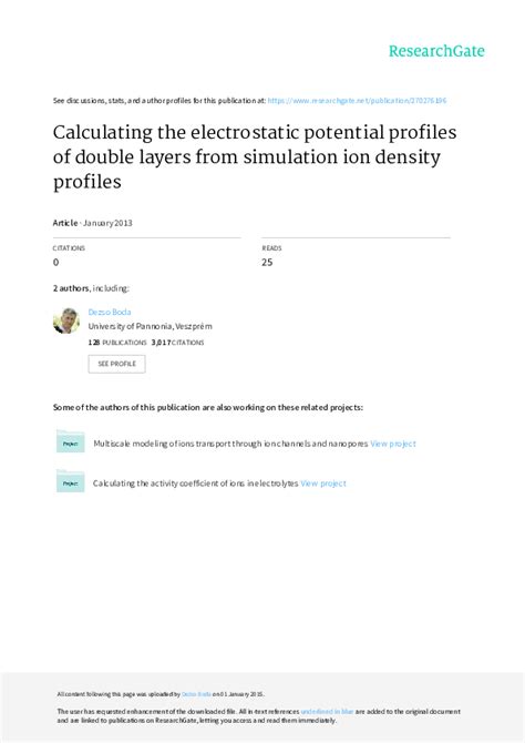 Pdf Calculating The Electrostatic Potential Profiles Of Double Layers From Simulation Ion
