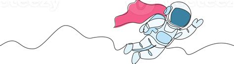 One Single Line Drawing Of Space Man Astronaut Exploring Cosmic Galaxy Flying With Wing Suit