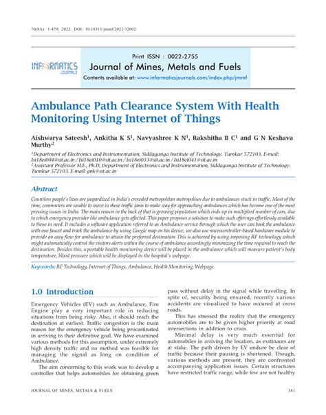 Pdf Ambulance Path Clearance System With Health Monitoring Using Internet Of Things
