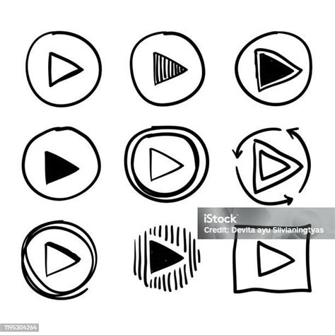 낙서 놀이 아이콘 버튼 일러스트 컬렉션 핸드 그린 만화 스타일 벡터 영화에 대한 스톡 벡터 아트 및 기타 이미지 영화 낙서 드로잉 스케치 Istock