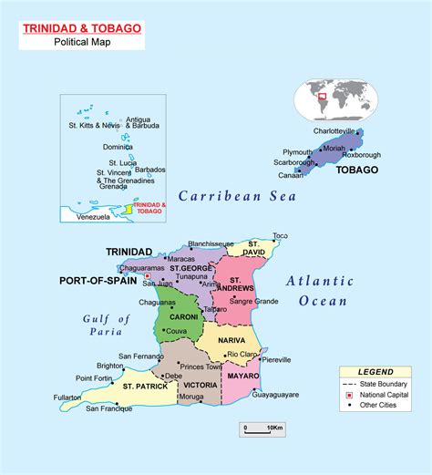 Large Political And Administrative Map Of Trinidad And Tobago With Major Cities Trinidad And