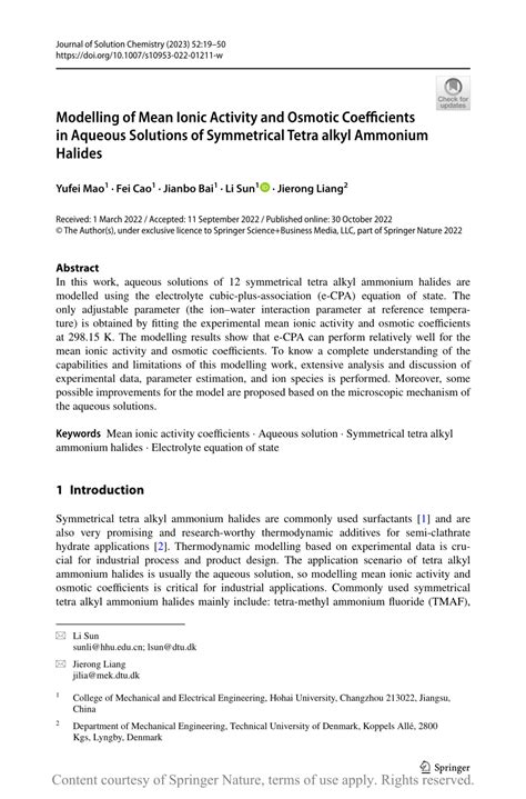 Modelling Of Mean Ionic Activity And Osmotic Coefficients In Aqueous