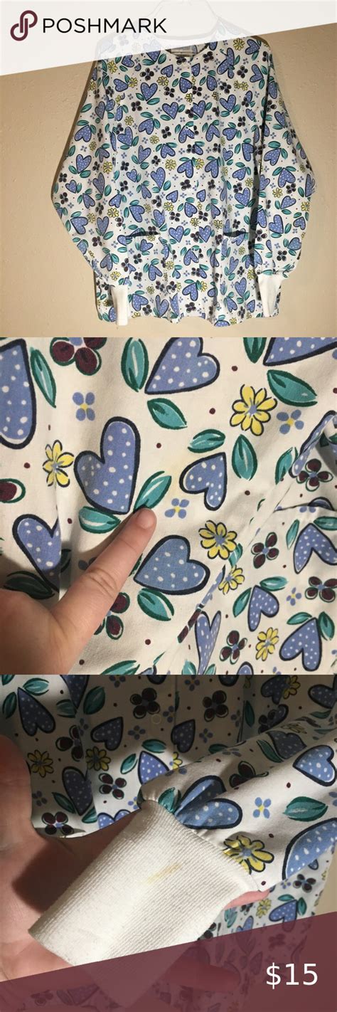 Fundamentals Blue Heart Pattern Scrub Jacket Scrub Jackets Blue