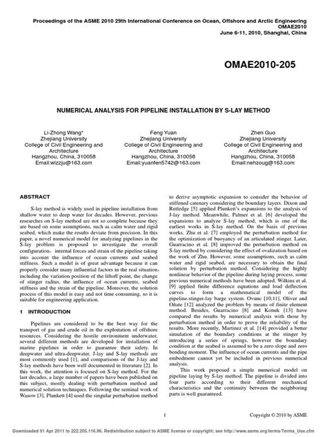Numerical Analysis For Pipeline Installation By S Lay Method Pdf