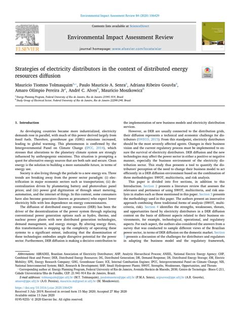 Strategies Of Electricity Distributors In The Context Of Distributed Energy Resources Diffusion