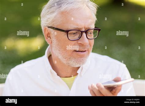 Old Man Using Voice Command Recorder On Smartphone Stock Photo Alamy