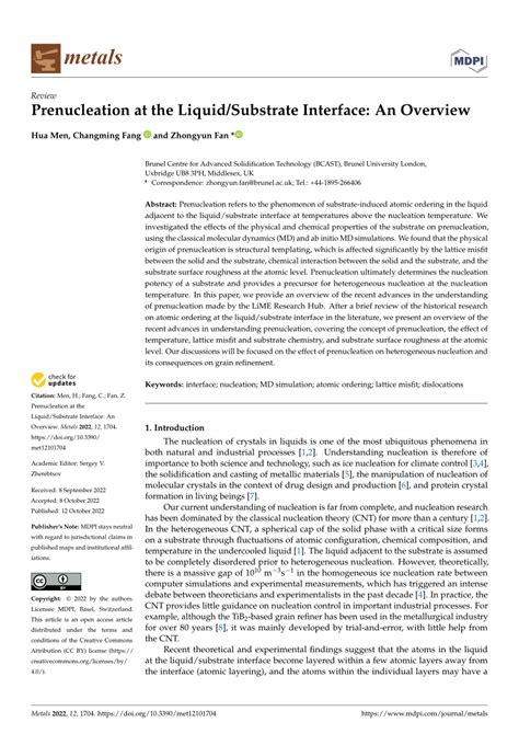 Pdf Prenucleation At The Liquidsubstrate Interface An Overview