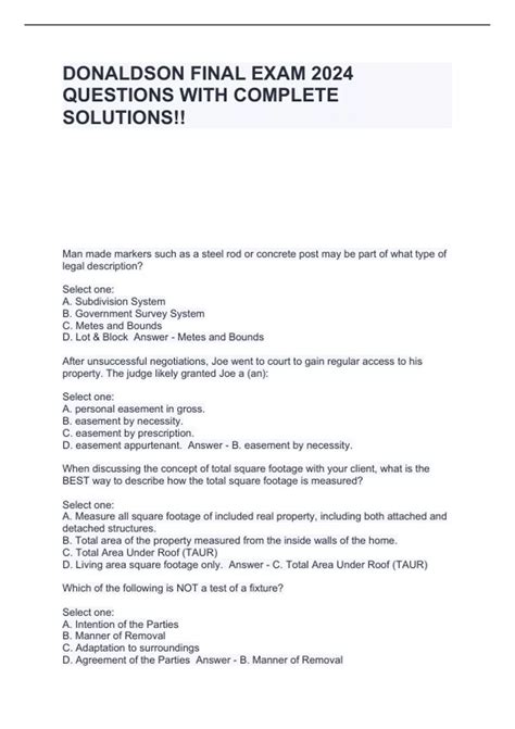 Donaldson Final Exam 2024 Questions With Complete Solutions Donaldson Stuvia Uk