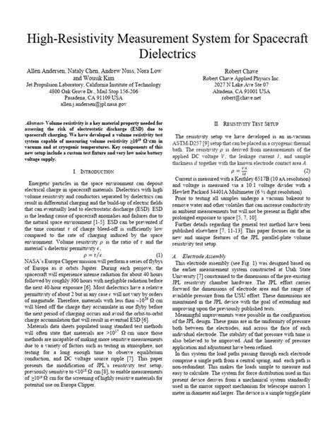 Andersen Et Al High Resistivity Measurement System Spacecraft