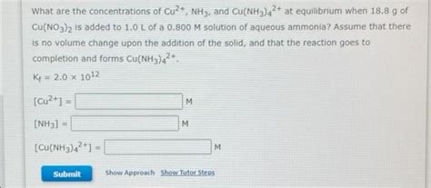 Solved What are the concentrations of Cu2+, NH3, and | Chegg.com