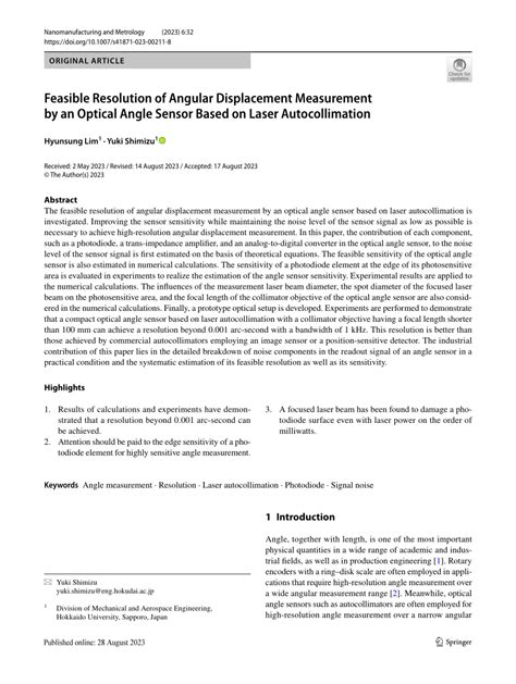 Pdf Feasible Resolution Of Angular Displacement Measurement By An