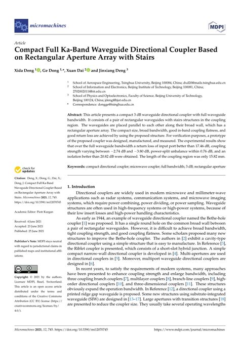 Pdf Compact Full Ka Band Waveguide Directional Coupler Based On Rectangular Aperture Array