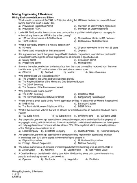 mining engineering 2 reviewer pdf mining natural materials