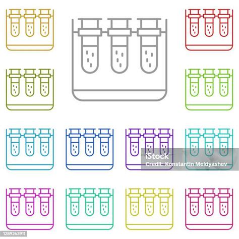 테스트 튜브 멀티 컬러 아이콘 간단한 얇은 선 Ui 및 Ux 웹 사이트 또는 모바일 응용 프로그램에 대한 생물학 아이콘의 윤곽