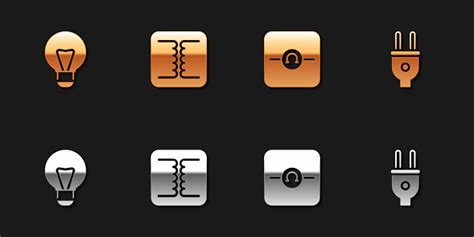 크리에이티브 램프 조명 아이디어 전기 변압기 저항계 및 플러그 아이콘을 설정합니다 벡터 개념에 대한 스톡 벡터 아트 및 기타 이미지 Istock