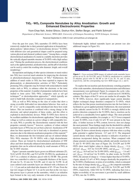 Pdf Tio2 Wo3 Composite Nanotubes By Alloy Anodization Growth And Enhanced Electrochromic