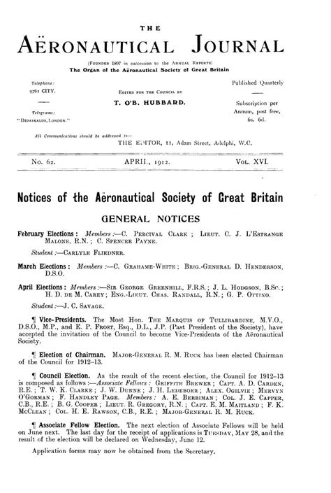 Notices Of The Aëronautical Society Of Great Britain The Aeronautical Journal Cambridge Core