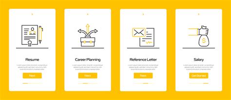 플랫 아이콘이 있는 모바일 앱 페이지 화면의 작업 및 이력서 개념 Ux Ui 디자인 템플릿 벡터 일러스트레이션 0명에 대한 스톡 벡터 아트 및 기타 이미지 Istock