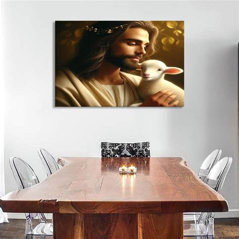 Jesus Hugging The Lamb Canvas Art Cristoshop