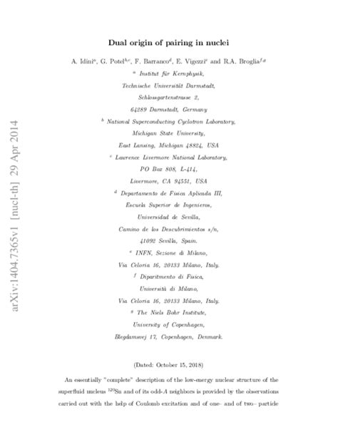 Pdf Dual Origin Of Pairing In Nuclei