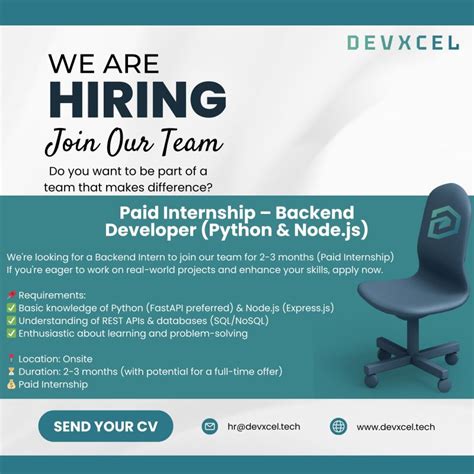 Paid Internship Backend Developer Python And Nodejs 🚀 Were Looking For A Backend Intern To