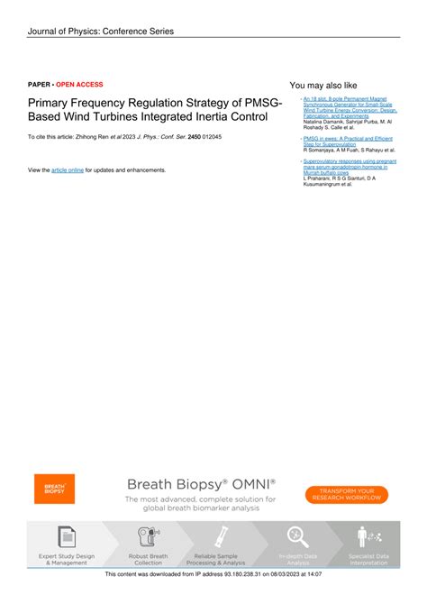Pdf Primary Frequency Regulation Strategy Of Pmsg Based Wind Turbines Integrated Inertia Control