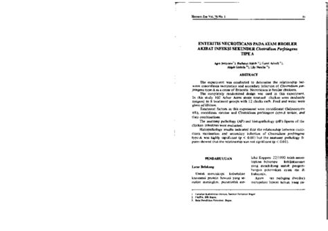 Pdf Enteritis Necroticans Pada Ayam Broiler Akibat Infeksi Sekunder